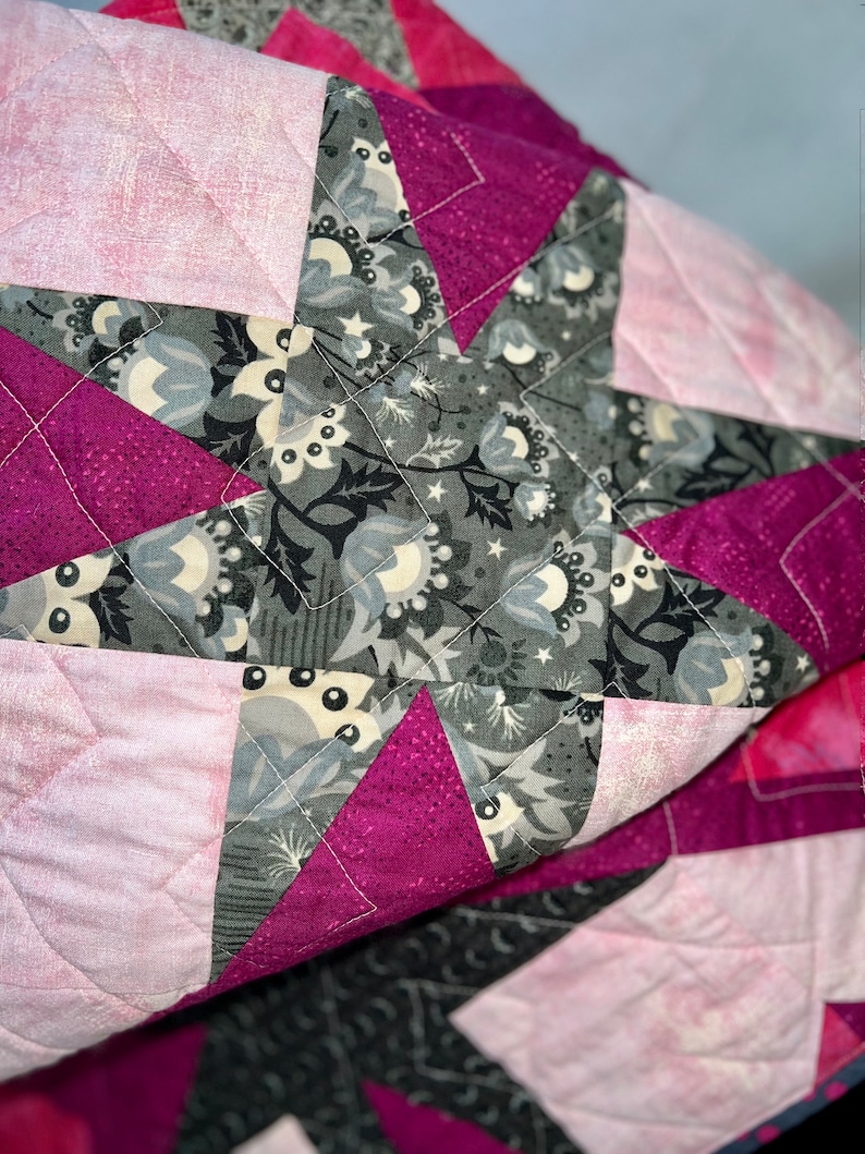Handmade Star Quilt, Throw Size Ombré Quilt, Ready to Ship, Modern Pink ...