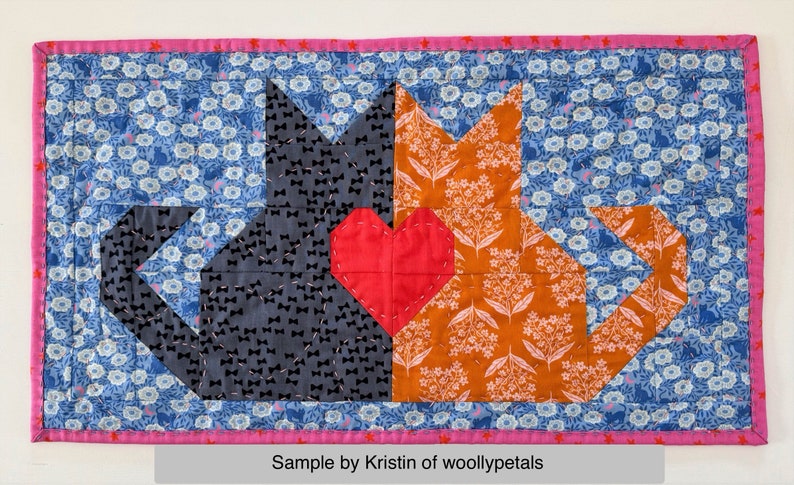 Purring Heart Mini Quilt Pattern, Cat Quilt - Etsy