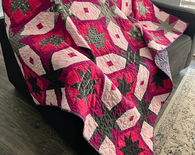 Handmade Star Quilt, Throw Size Ombré Quilt, Ready to Ship, Modern Pink ...