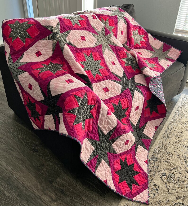 Handmade Star Quilt, Throw Size Ombré Quilt, Ready to Ship, Modern Pink ...