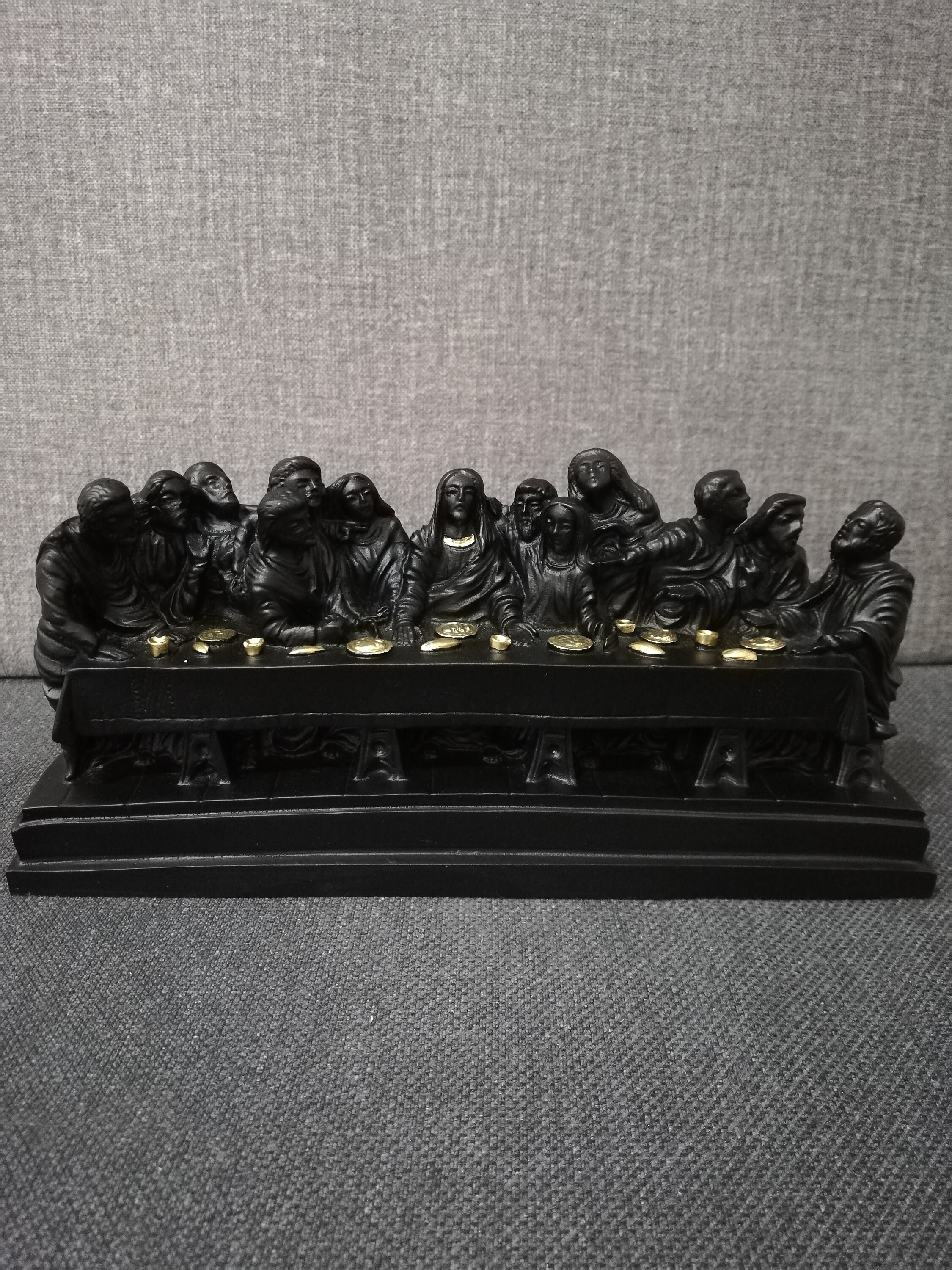 Handmade the Last Supper Alabaster Sculpture: Black & Gold Religious ...