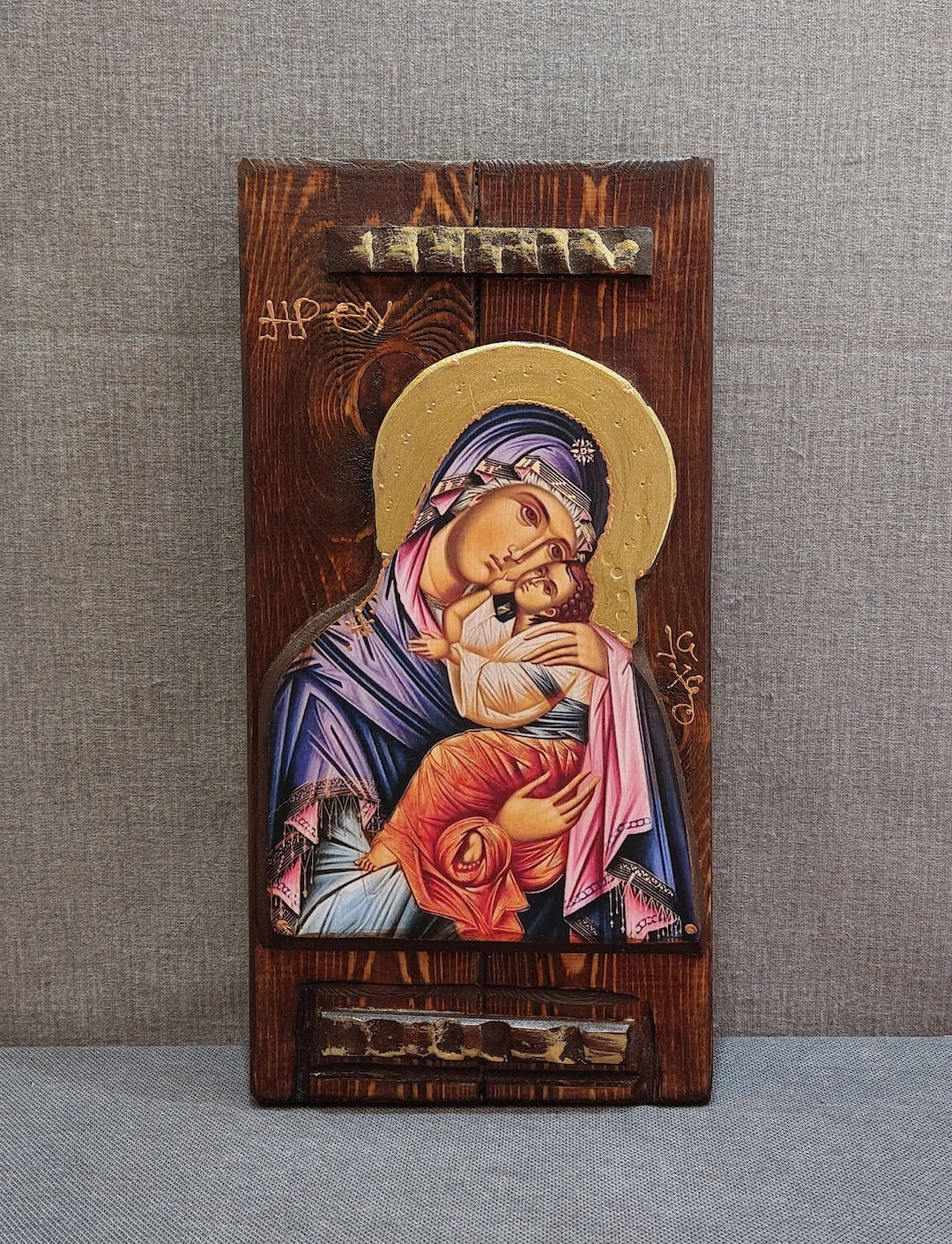 Virgin Mary and Jesus Christ Icon, Carved Wood Religious Gift - Etsy