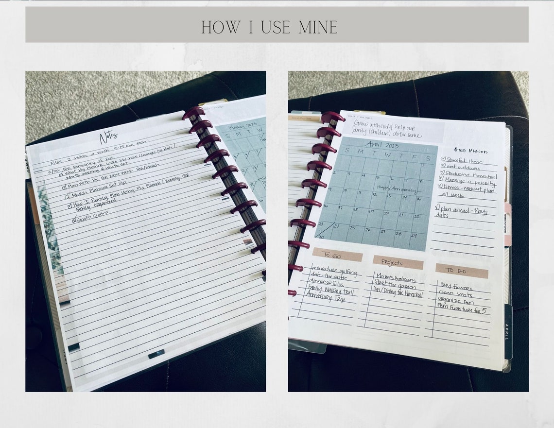 Monthly Vision Board And Notes Printable Planner Inserts Functional