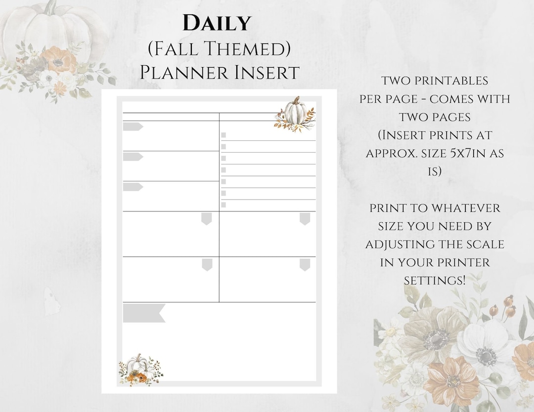 Fall Daily Planner Insert / to Do List / Block Schedule / Meal Tracking ...