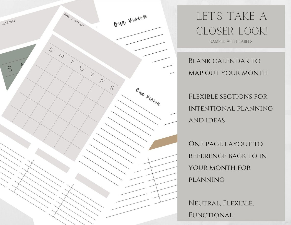 Monthly Vision Board and Notes Printable Planner Inserts // Functional ...