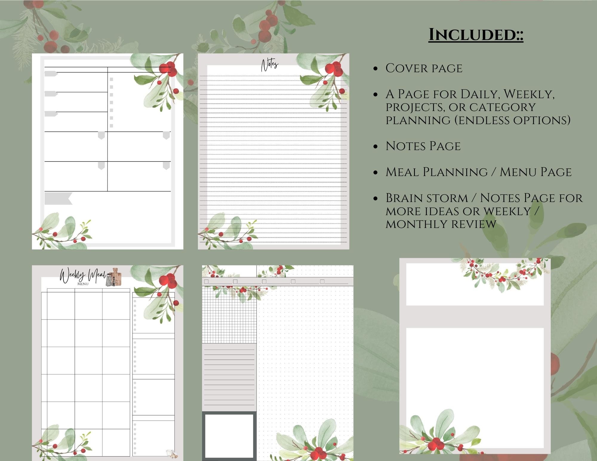 Weekly Planner, Christmas Themed Planner, Holiday, Meal Menu, Christmas ...