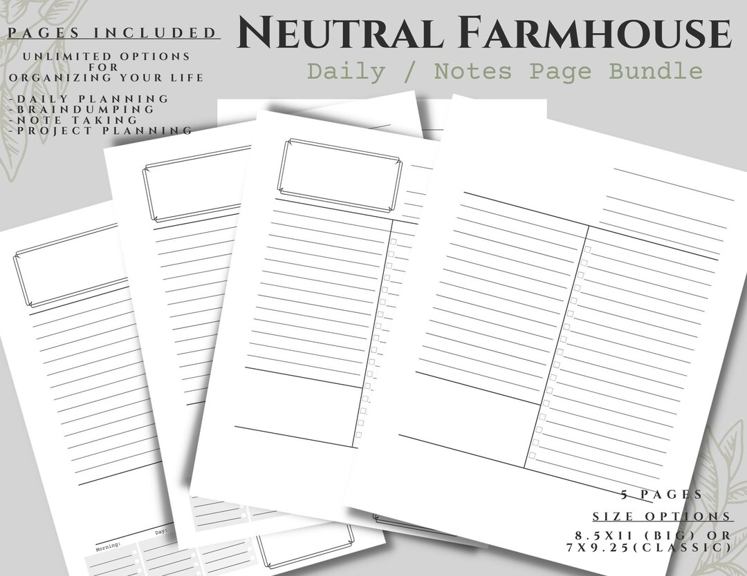 Daily and Notes Pages // Farmhouse Neutral Bundle // Routines and ...