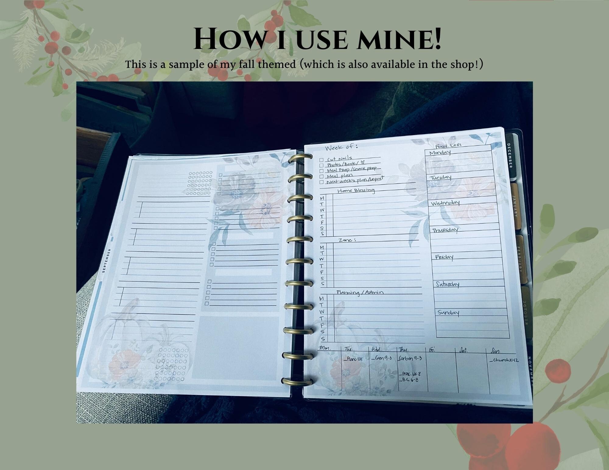 Weekly Planner, Christmas Themed Planner, Holiday, Meal Menu, Christmas ...