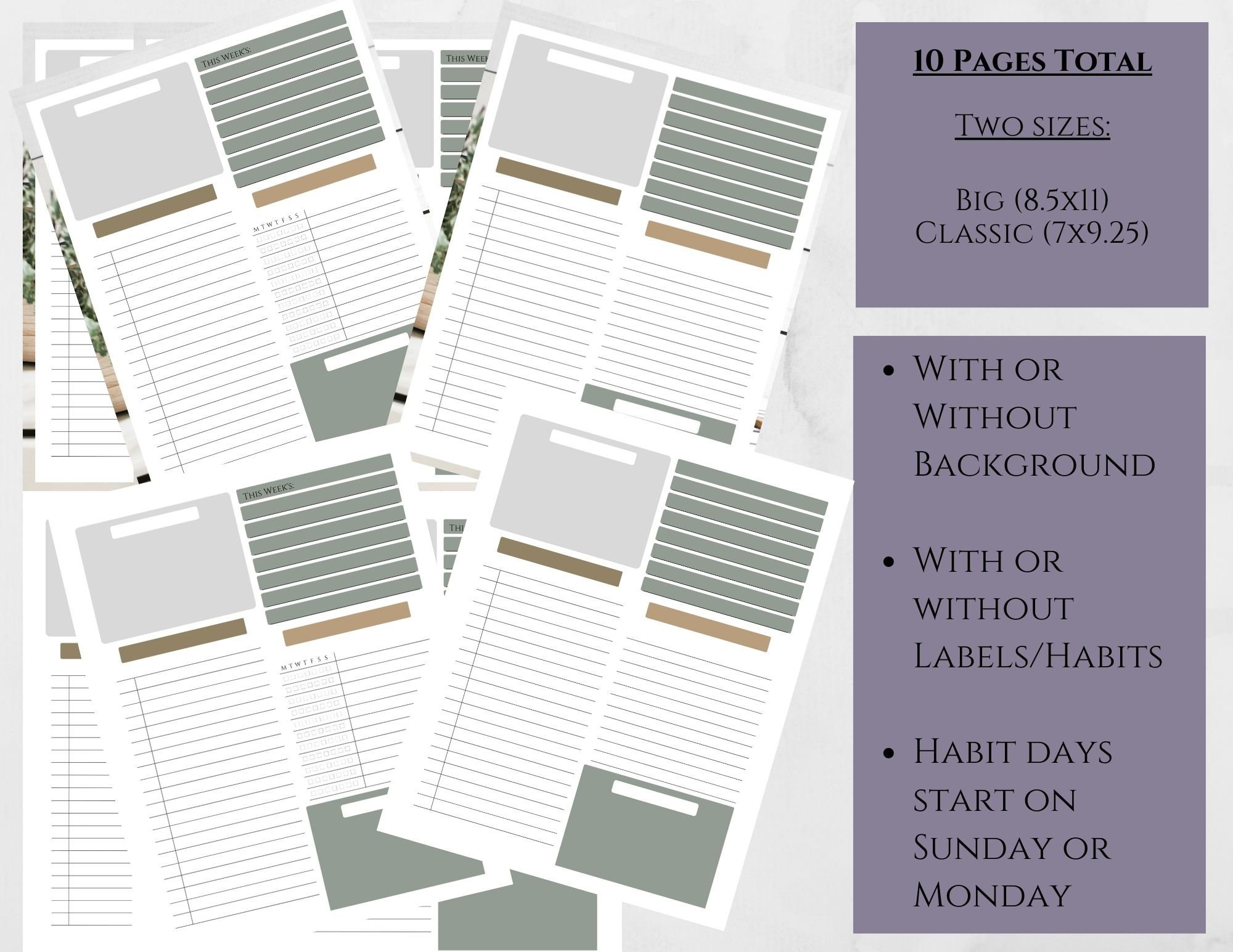 Weekly Dashboard Lists and Habits Printable Planner Inserts ...