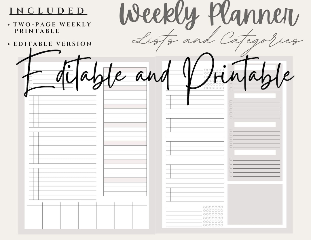 Daily Weekly Editable or Printable Catchall Planner / Planner Guide ...