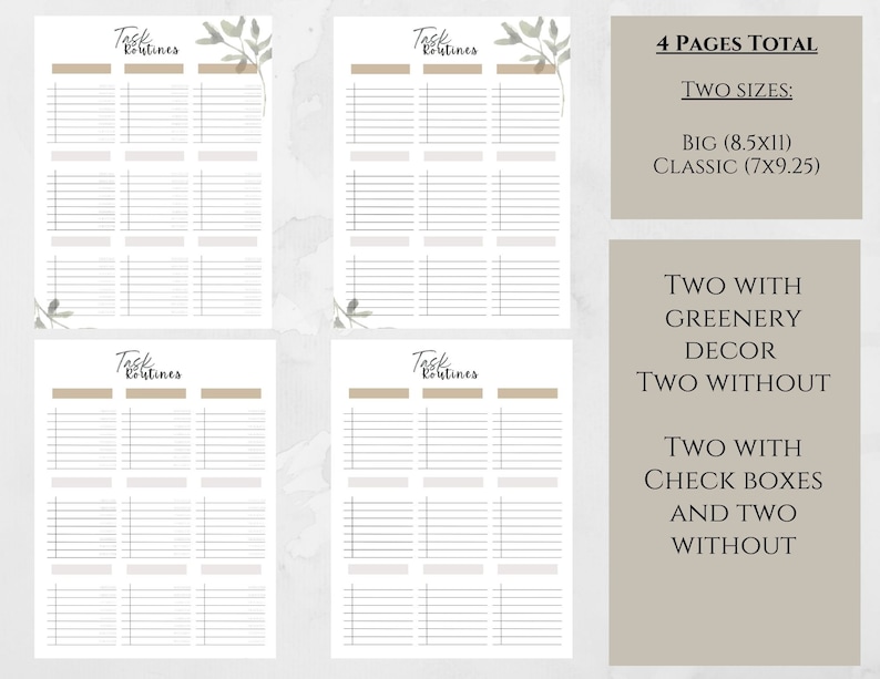 Task Routines Printables Planner Inserts // Habit Tracking // Goals and ...