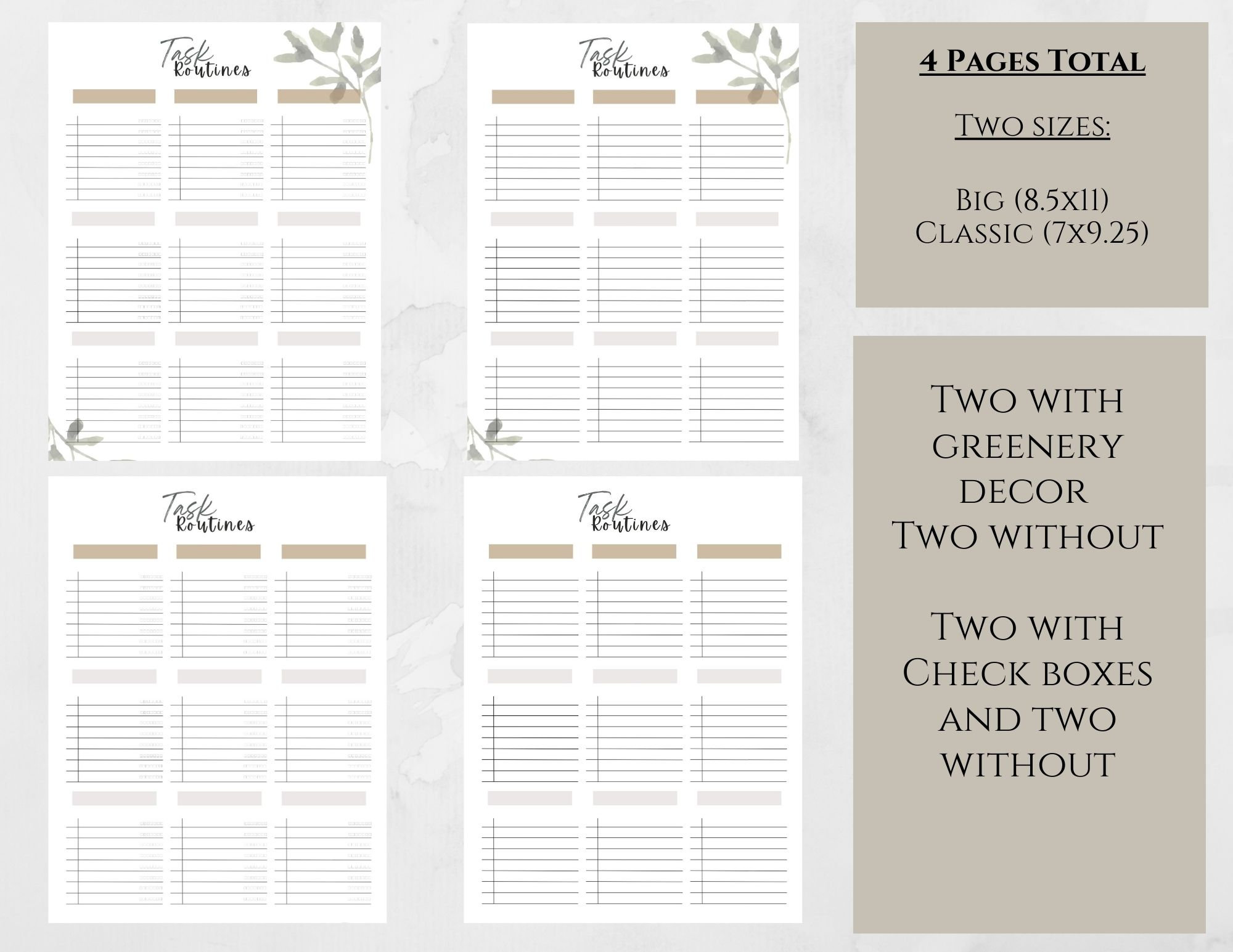 Task Routines Printables Planner Inserts // Habit Tracking // Goals and ...