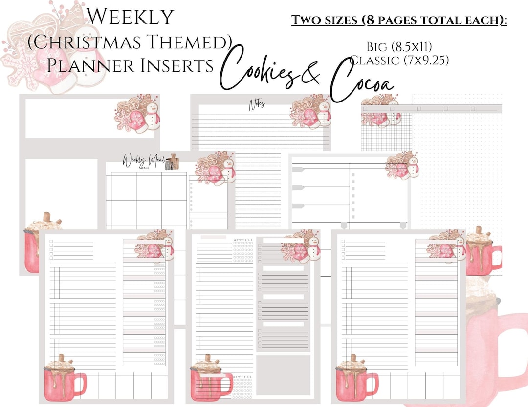 Weekly Planner, Christmas Cookies Cocoa Themed Planner, Holiday, Meal ...