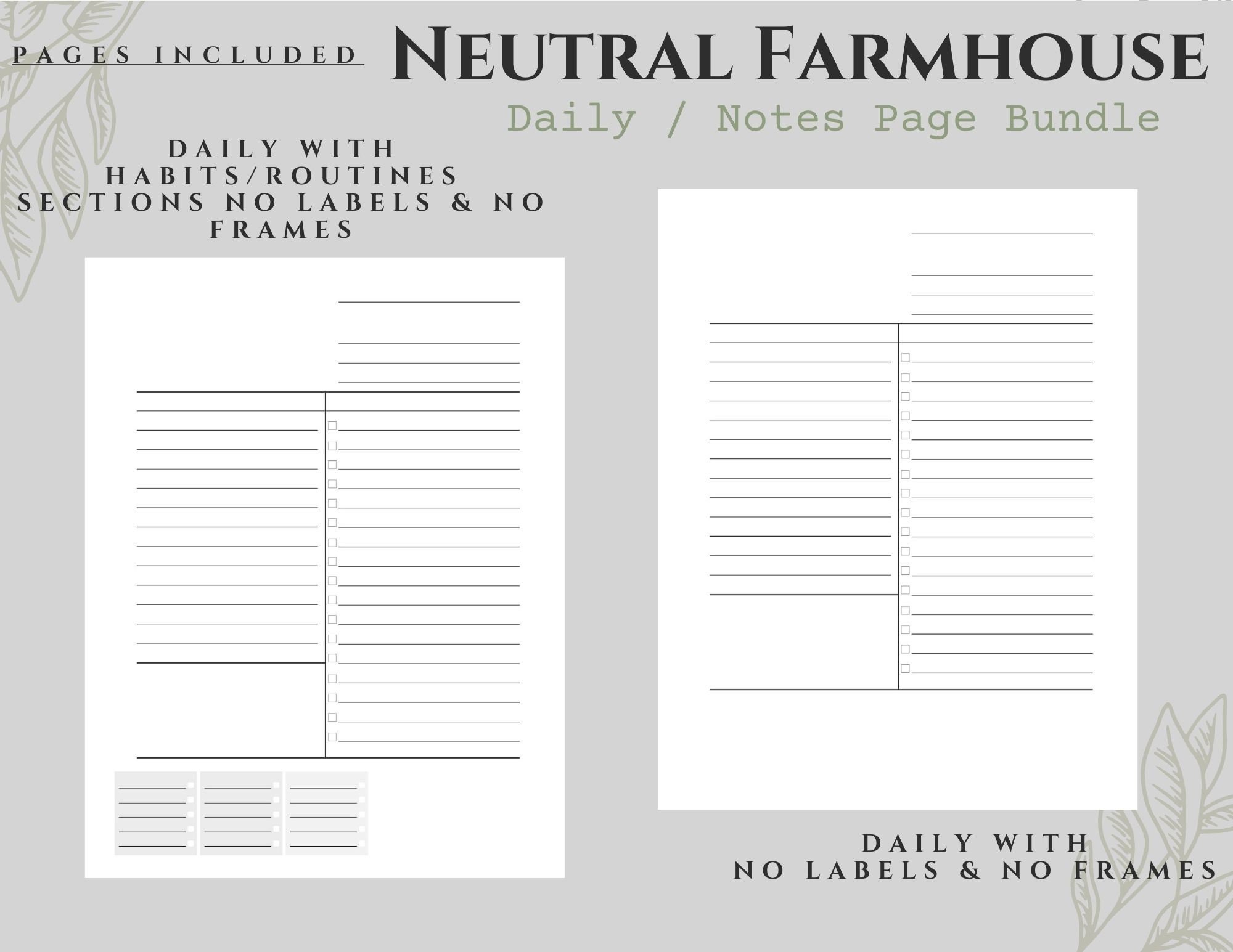 Daily and Notes Pages // Farmhouse Neutral Bundle // Routines and ...