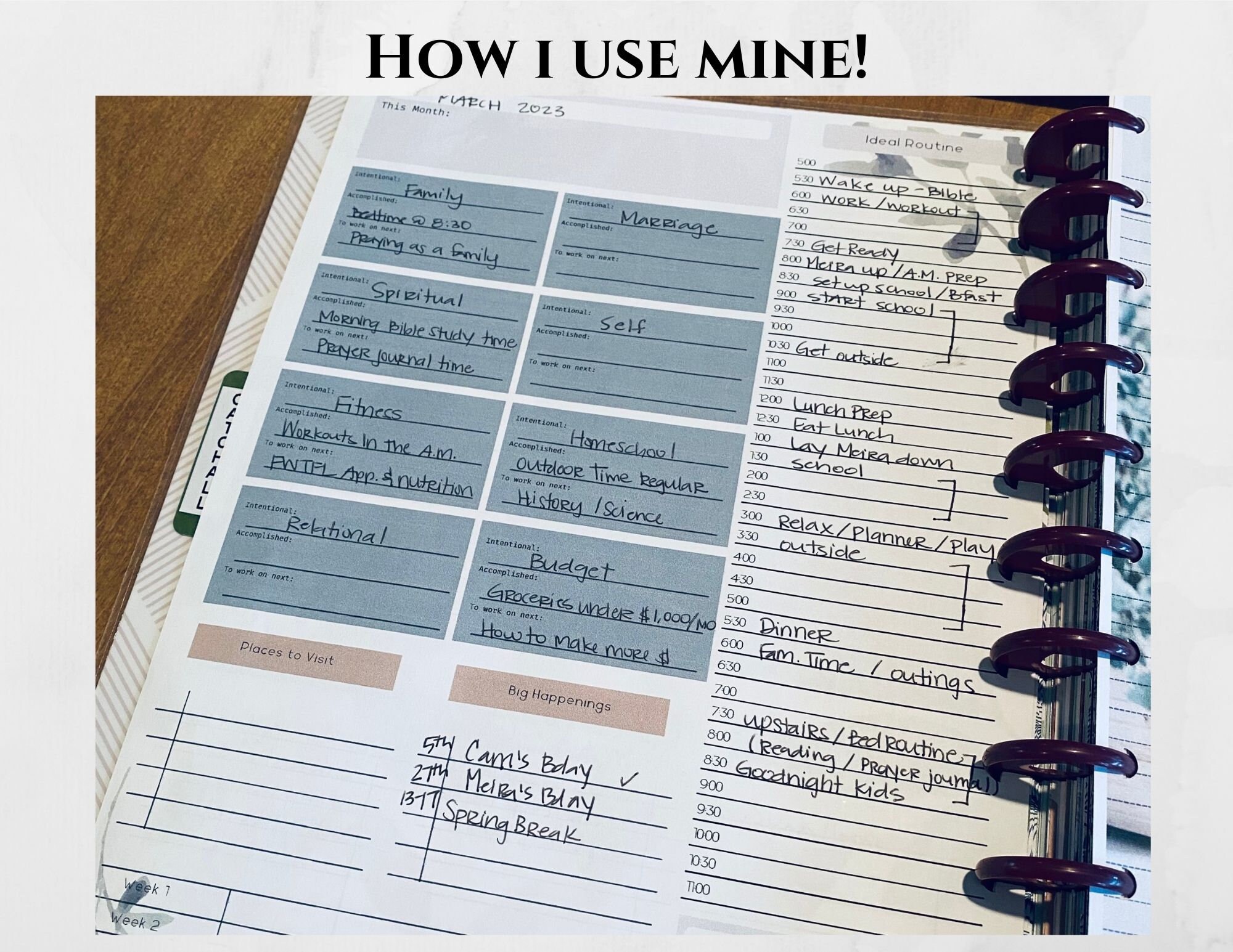 Monthly or Weekly Overview // Goals and Intentions // Ideal Routine ...