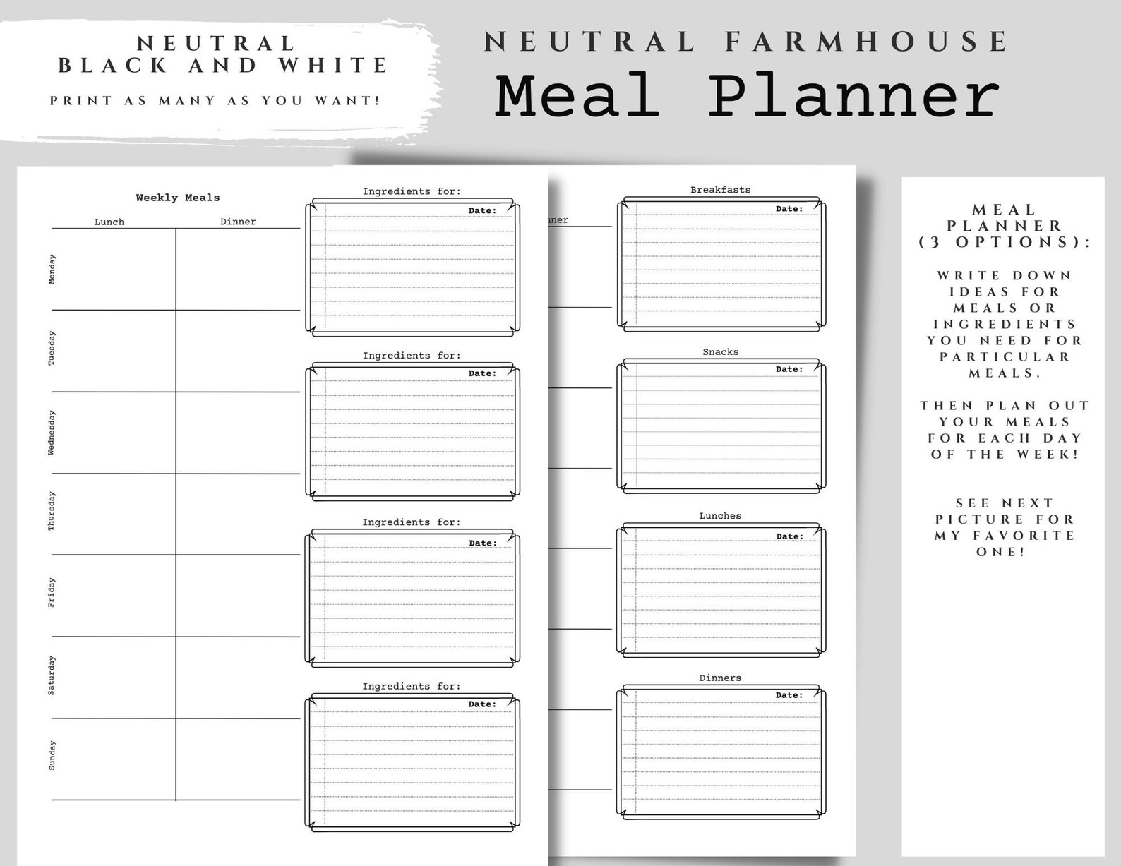 Farmhouse Neutral Meal Planner / Meal Plan Guide / Zero Food Waste ...