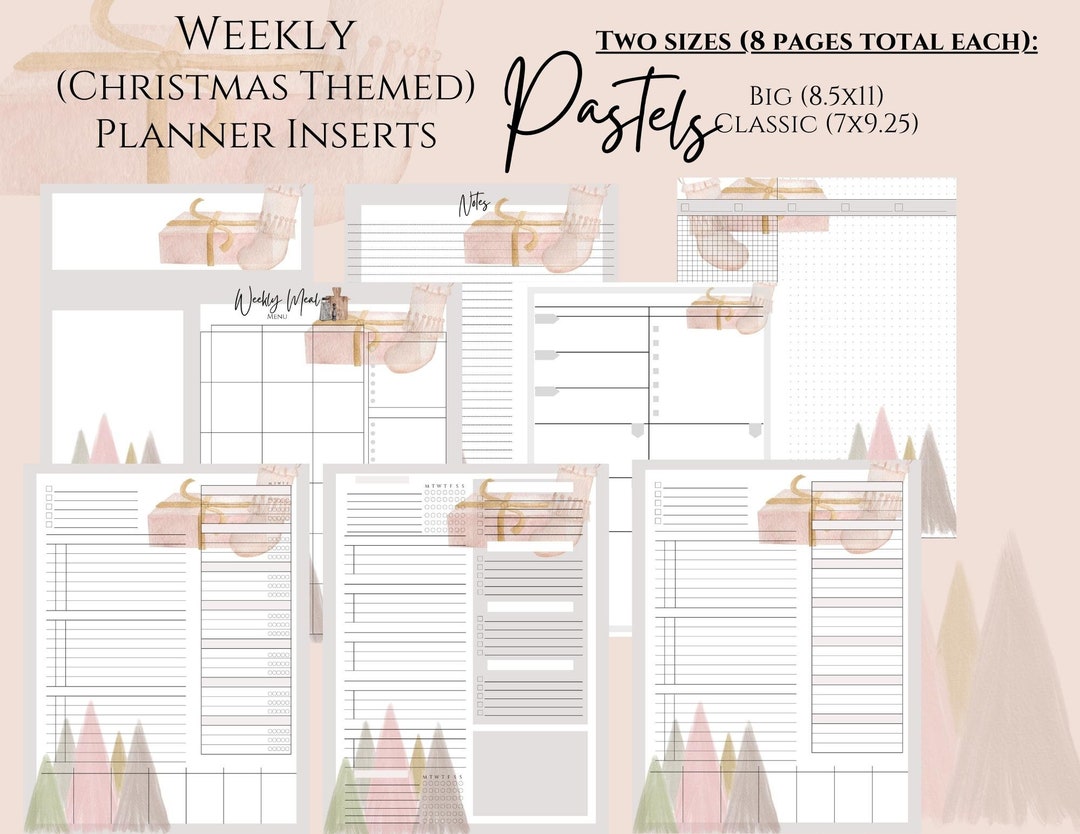 Weekly Planner, Christmas Pastels Themed Planner, Holiday, Meal Menu ...
