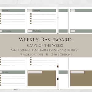 Weekly Dashboard Days of the Week Printable Planner Inserts ...