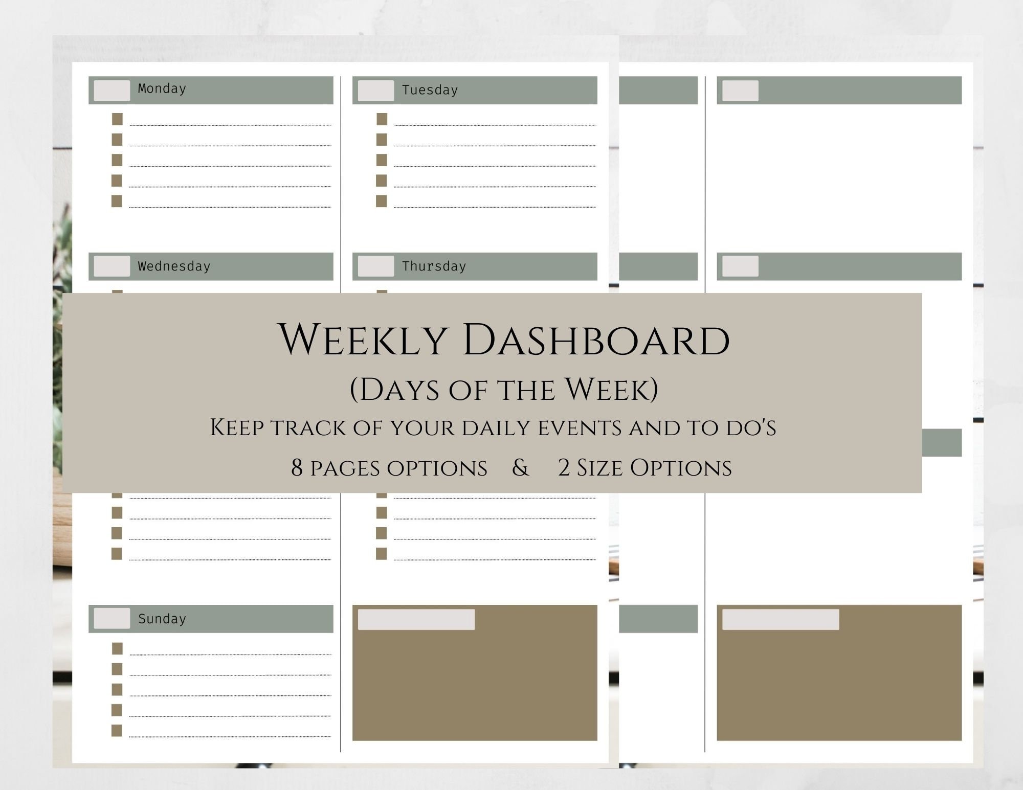 Weekly Dashboard Days of the Week Printable Planner Inserts ...
