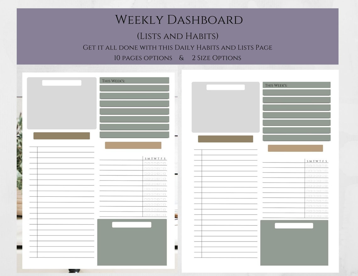 Weekly Dashboard Lists and Habits Printable Planner Inserts ...