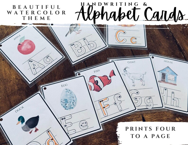 Alphabet Handwriting Cards, Watercolor, Flashcards, Montessori ...