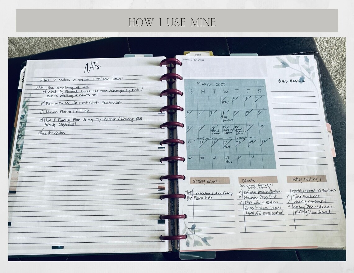Monthly Vision Board and Notes Printable Planner Inserts // Functional ...
