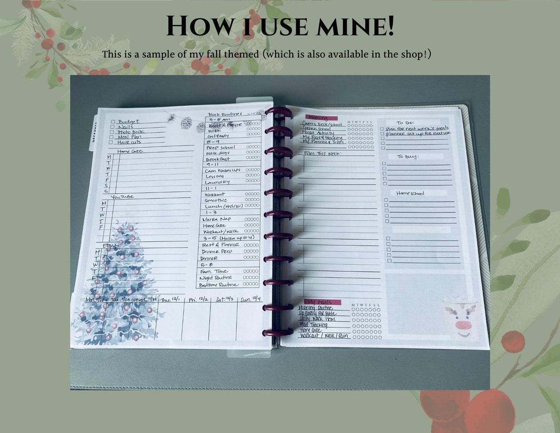 Weekly Planner, Christmas Themed Planner, Holiday, Meal Menu, Christmas ...