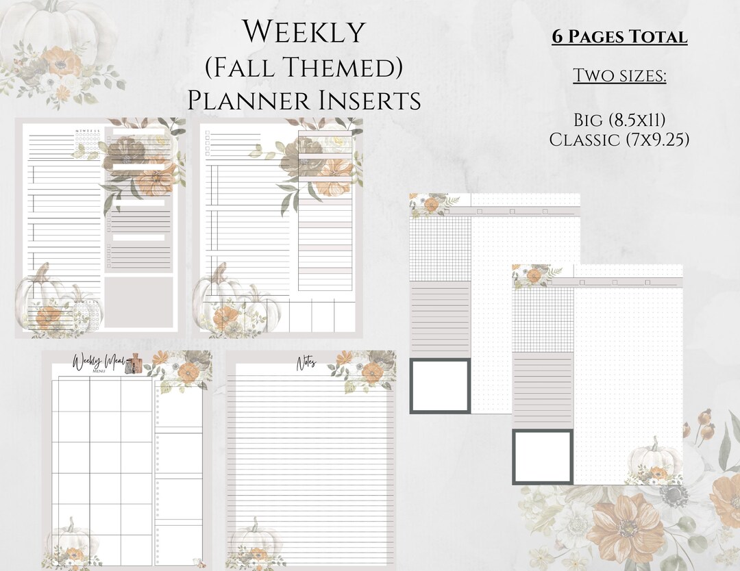 Fall Weekly Planner With Meal Planner and Overview Note Pages // Fall ...