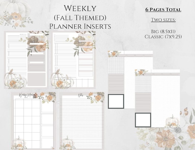 Fall Weekly Planner With Meal Planner and Overview Note Pages // Fall ...