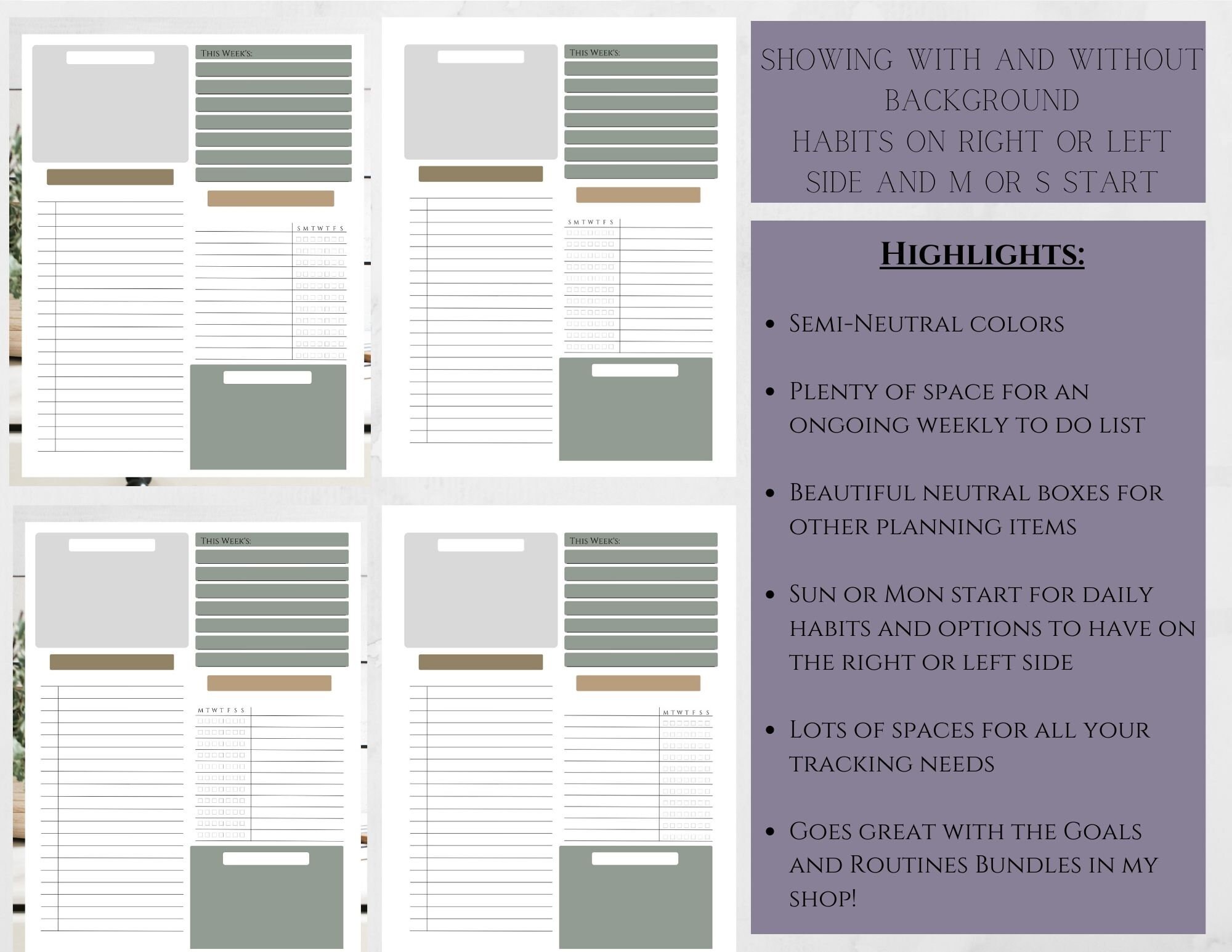 Weekly Dashboard Lists and Habits Printable Planner Inserts ...