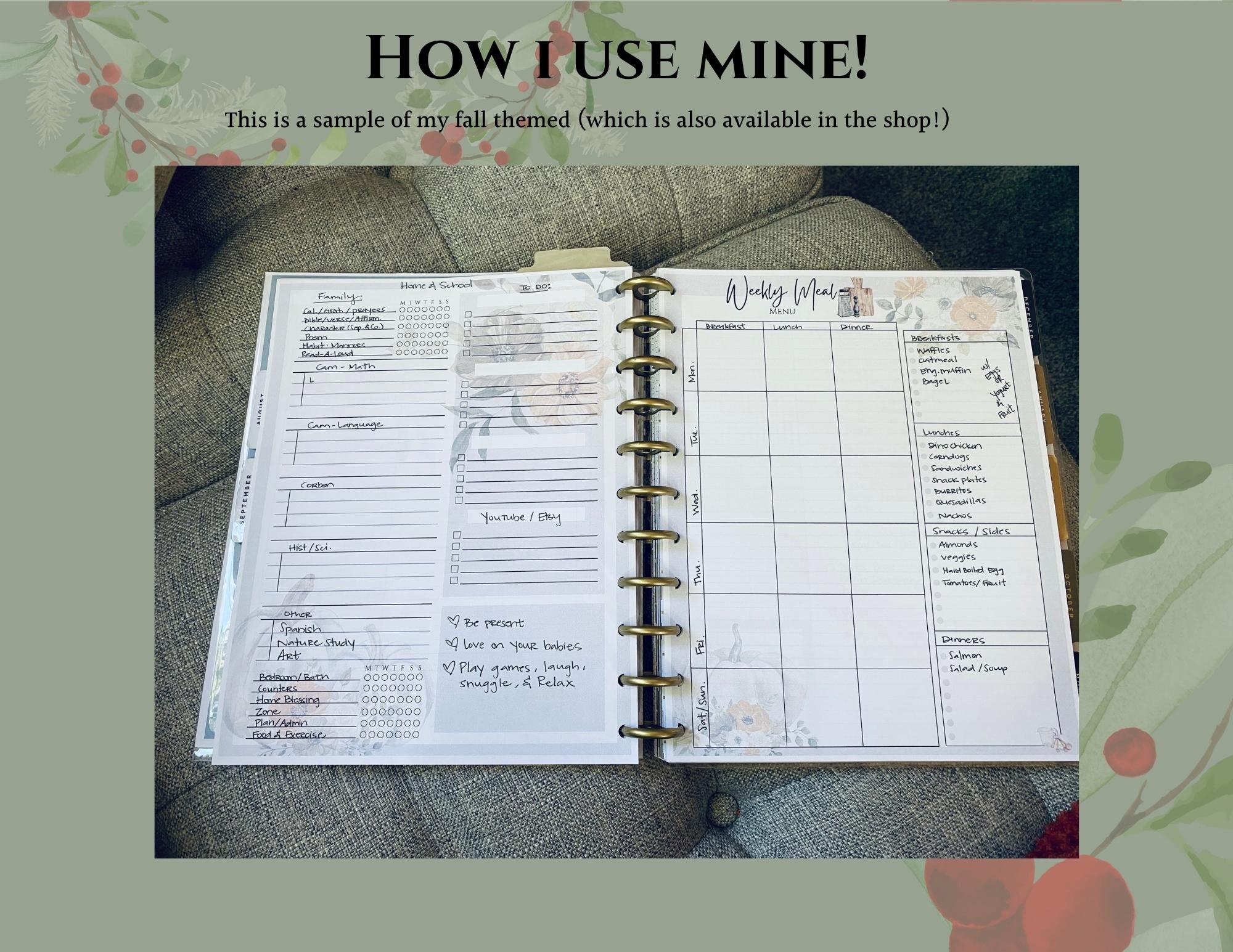 Weekly Planner, Christmas Themed Planner, Holiday, Meal Menu, Christmas ...