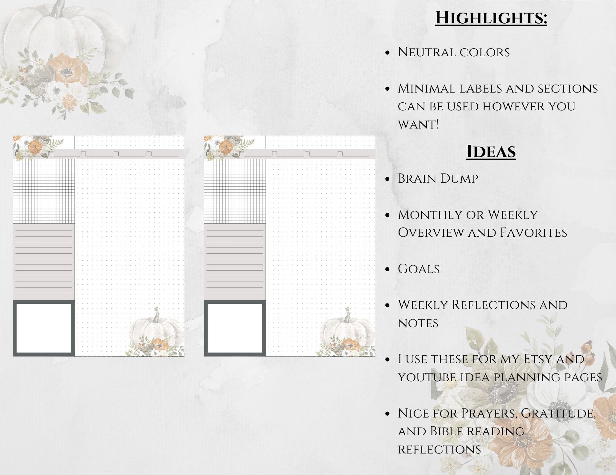 Fall Weekly Planner With Meal Planner and Overview Note Pages // Fall ...