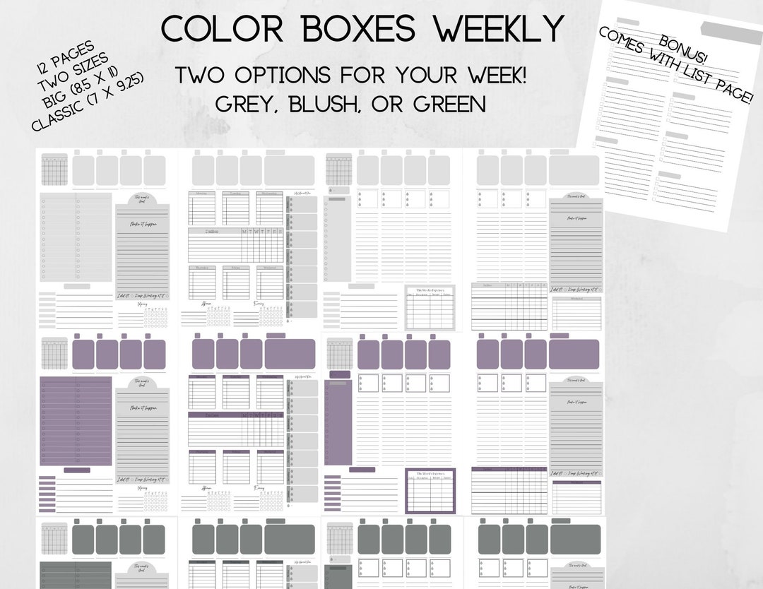 Weekly Planner Color Boxes / Functional / Productivity / Intentional ...