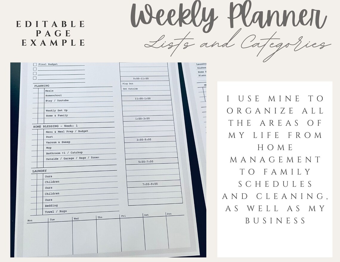 Daily Weekly Editable or Printable Catchall Planner / Planner - Etsy