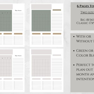 Monthly Vision Board and Notes Printable Planner Inserts // Functional ...