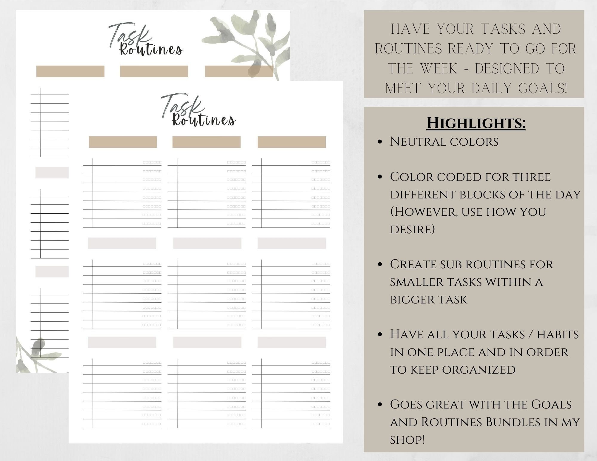 Task Routines Printables Planner Inserts // Habit Tracking // Goals and ...