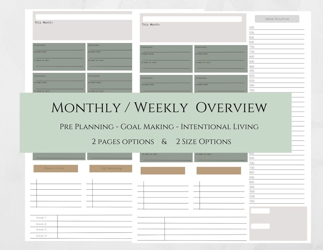 Monthly or Weekly Overview // Goals and Intentions // Ideal Routine ...