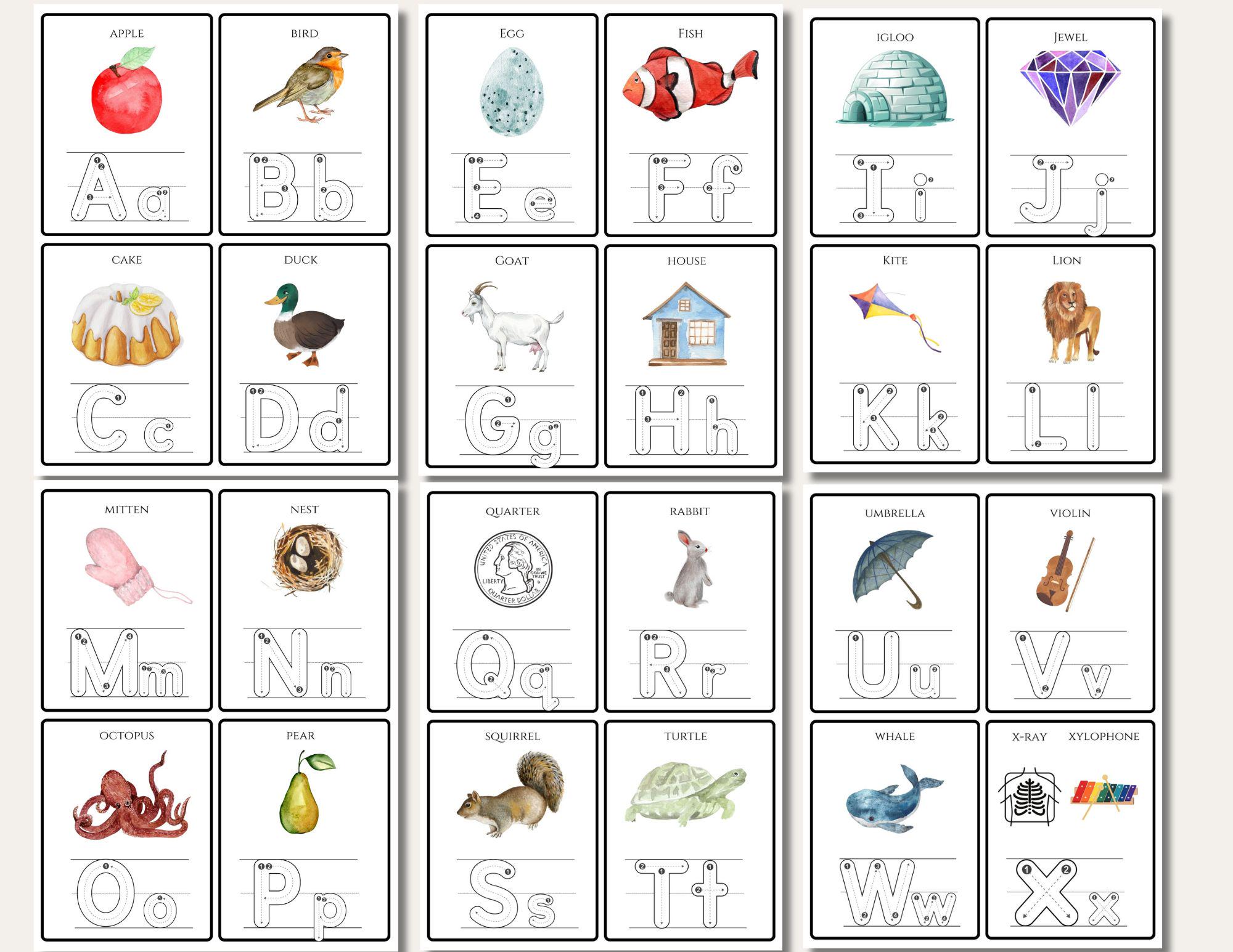 Alphabet Handwriting Cards, Watercolor, Flashcards, Montessori ...