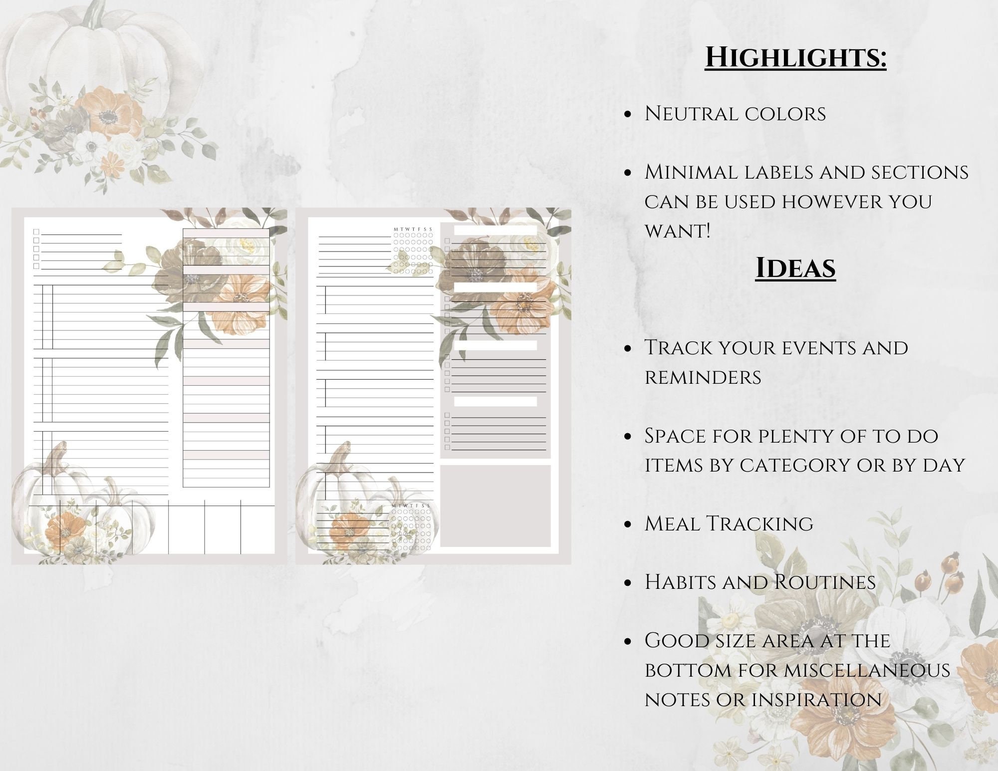 Fall Weekly Planner With Meal Planner and Overview Note Pages // Fall ...