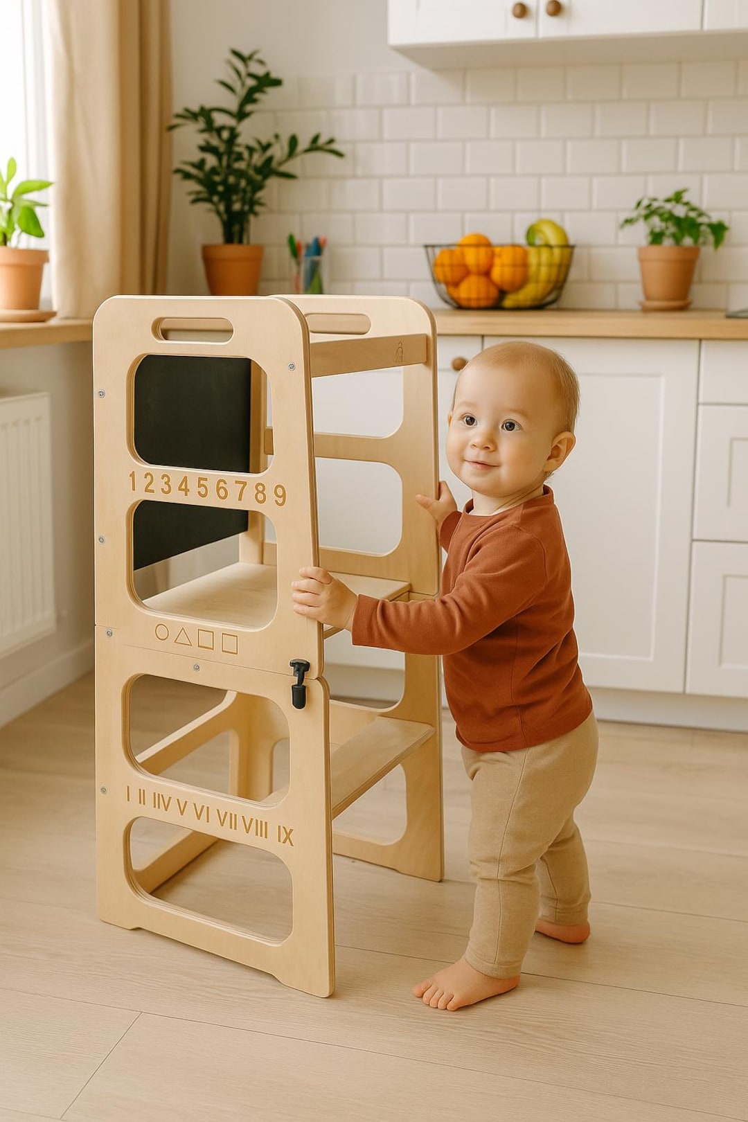 All in One Foldable Montessori Wooden Chair Transformable Toddler Tower ...
