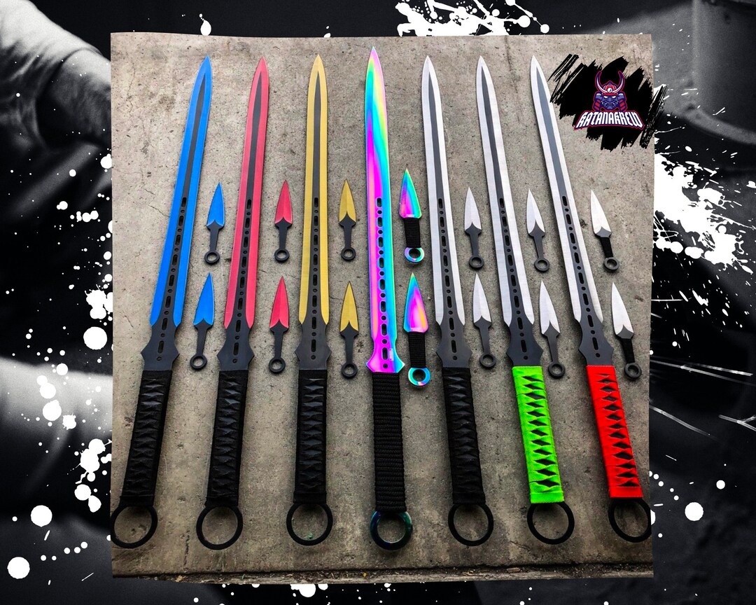 27 Ninja Sword Tactical Fixed BLADE W/ 2 Throwing Knife Sheath Set ...