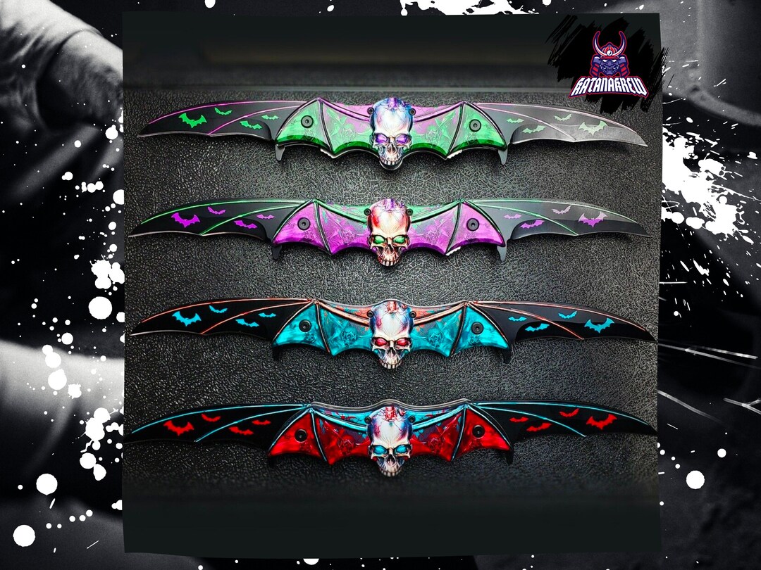 Zombie Skull Tactical Dual Blade Bat Spring Assisted Open Folding ...