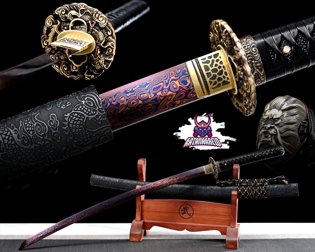 Handmade 40'' Black Dragon Ninja Sword 9260 Spring Steel Japanese ...