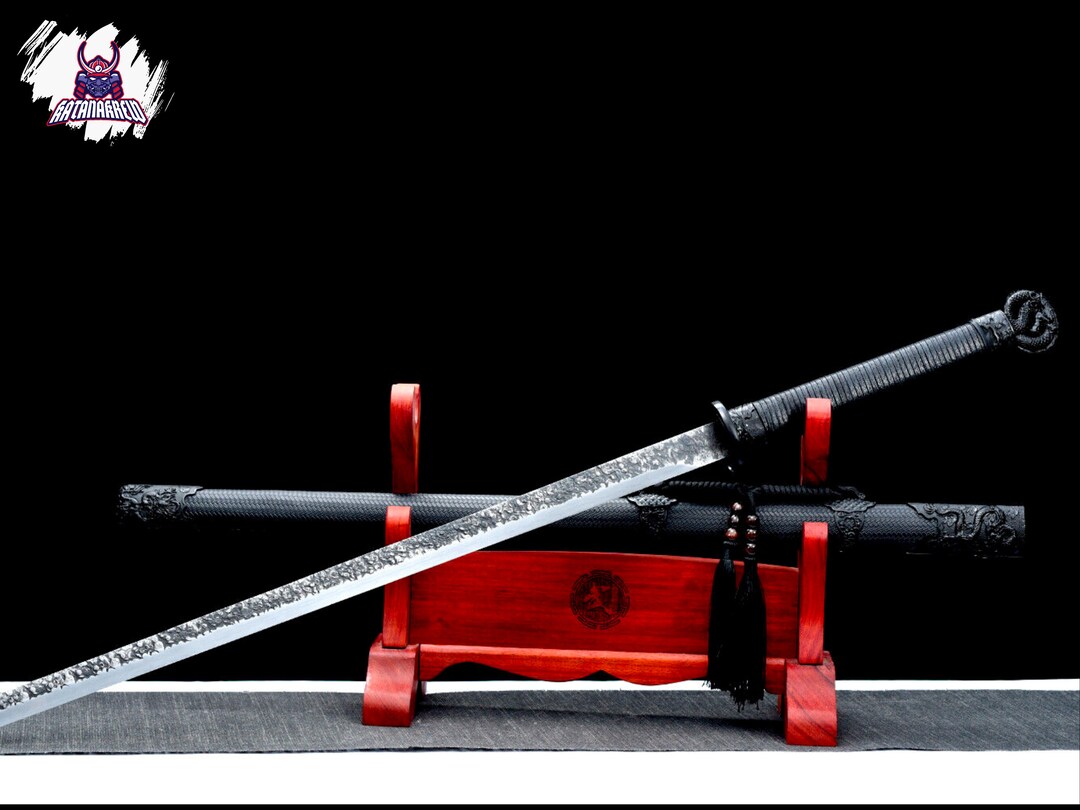 Handmade 40'' Black Dragon Ninja Sword 9260 Spring Steel Japanese ...