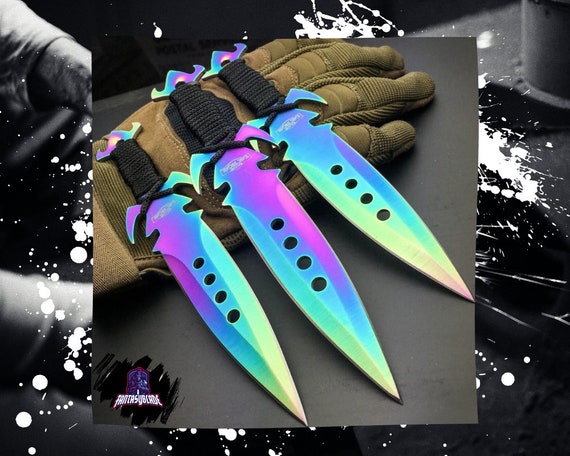 3 Color 3pc 7.25 Rainbow Kunai Throwing Knife Set - Etsy