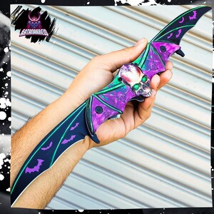 Zombie Skull Tactical Dual Blade Bat Spring Assisted Open Folding ...