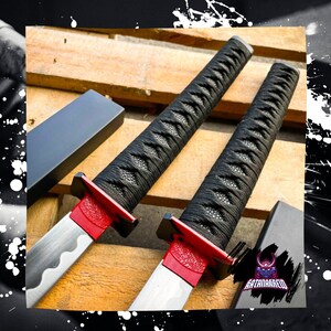 Deadpool Samurai Twin Katana Set Red Tsuba Dual W/ Backstrap, Deadpool Katana, Deadpool Swords ...