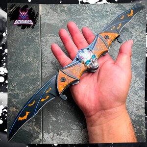Zombie Skull Tactical Dual Blade Bat Spring Assisted Open Folding ...
