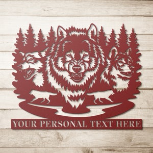 Personalized Wildlife Wolf Family Name Metal Sign. Custom Wolf Wall ...