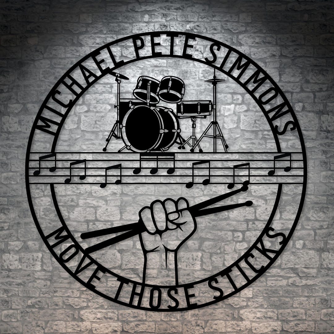Personalized Drum Sticks Name Metal Sign. Custom Drum Set Wall Decor ...